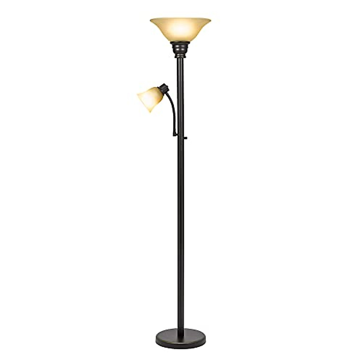 Catalina 18223-002 Transitional Metal Uplight Floor Lamp with Reading Light and Glass Shades, 71", Bronze