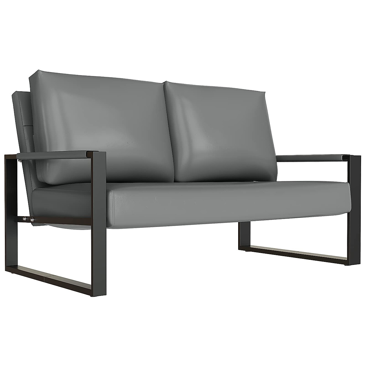 DKLGG Mid-Century Loveseats Sofa Couch, Faux Solid Leather Loveseat Sofa, Upholstered Faux Leather Couch 2-Seat Metal Armchair, Lounge Accent Chair for Living Room, Small Space, Studio, Apartment