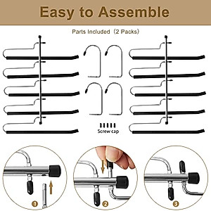 Pants Hangers Space Saving Stainless Steel, Non-Slip, No Installation, Jean Hangers,Closet Space Saving Magic Pants Hangers Pants Organizer (2 Pack)