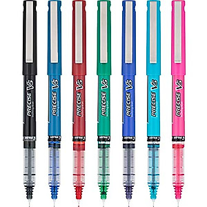 PILOT Precise V5 Stick Liquid Ink Rolling Ball Stick Pens, Extra Fine Point (0.5mm) Assorted Ink Colors, 7-Pack Pouch (26015)