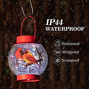 MUMTOP Solar Lantern Red Cardinal Light, Crackle Glass Hanging Solar Lights Outdoor LED Waterproof Tabletop Lamp for Table Yard Garden Patio Lawn Christmas Decorations
