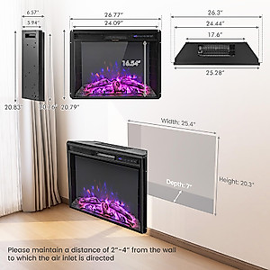 COSTWAY Electric Fireplace Insert 26-inch Wide, 5,000 BTU Recessed and Freestanding Fireplace Heater with Remote Control, 3 Flame Colors, 6 Brightness, 6H Timer, Fireplace for Indoor Use, 750/1500W