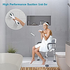 LEACHOI Shower Chair with Detachable Arms and Back 350 lbs, Heavy Duty Shower Seat with Extra 4 Rubber Tips & Shower Grab Bar, Inside Shower Bath Stool for Handicap, Disabled, Seniors & Elderly