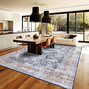 Lbris Washable 8x10 Rugs - Non-Slip Area Rugs for Living Room, Dining Room, Bedroom - Soft Thick Non-Shedding Stain Resistant Faux Wool Large Vintage Farmhouse Area Rugs