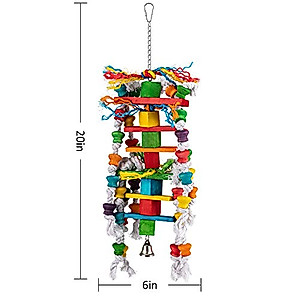 MEWTOGO Bird Parrot Chewing Toys- Multicolored Natural Wooden Knots Blocks Waterfall Bird Tearing Entertaining Toys Suggested for Conures Cockatiels African Grey Foraging and Amazon Parrot