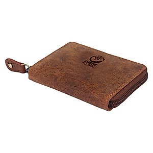 RUSTIC TOWN Leather Key Case Holder - Zippered Key Organizer Wallet with 8 Hooks for Keys, Cash, and Card - Gift for Men and Women (Brown)