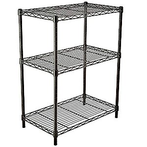 QXDRAGON 3-Shelf Storage Wire Shelves Heavy Duty 3 Tiers Standing Shelving Units Adjustable Metal Organizer Wire Rack, Black