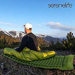 SereneLife Backpacking Air Mattress Sleeping Pad - Self Inflating Waterproof Lightweight Sleep Pad Inflatable Camping Sleeping Mat w/Carrying Bag - for Camping, Backpacking, Hiking SLCPG (Green)