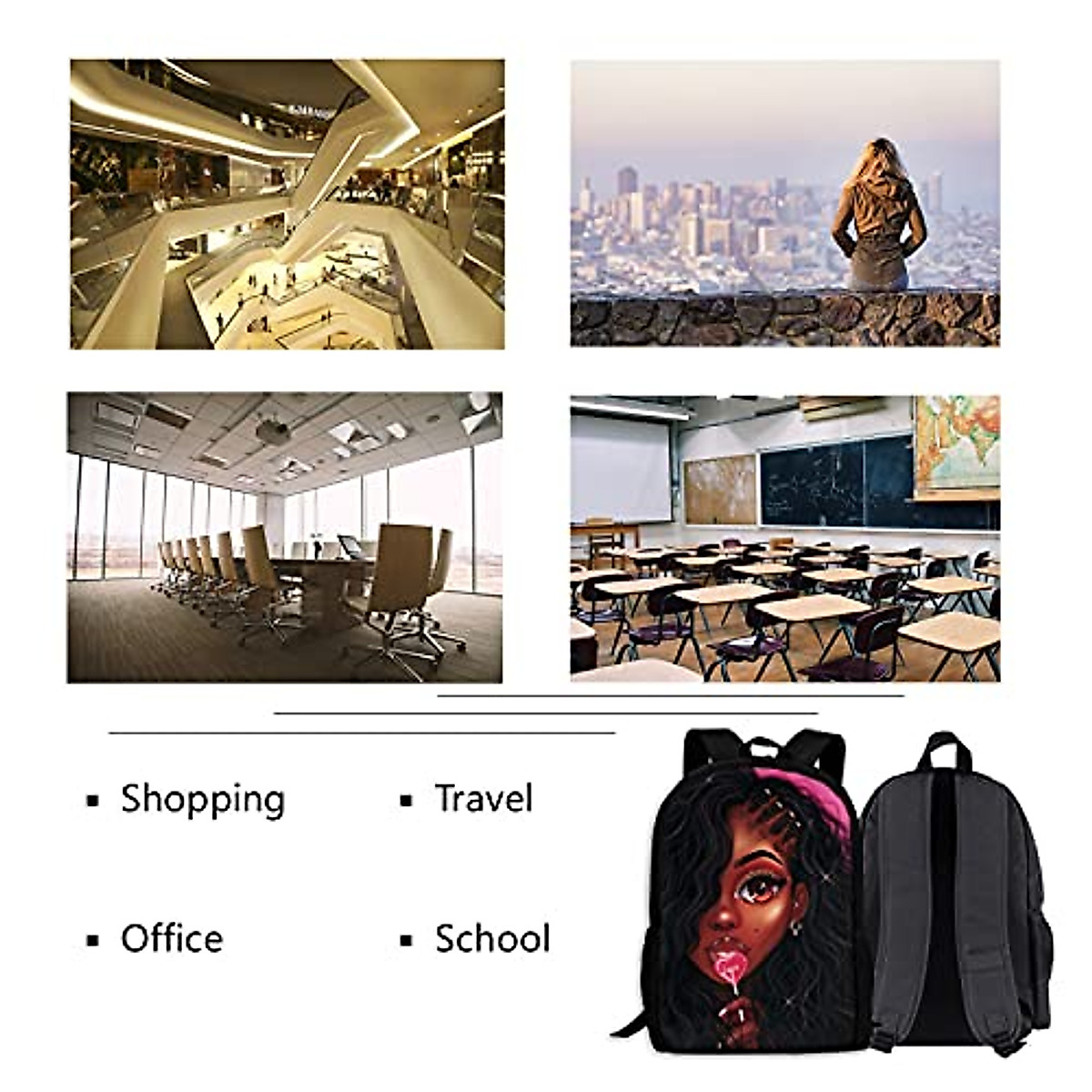 GALIRVC African 17 Inch Backpack Black Girl School Laptop Bag Bookbag for Women Teens Students Office Picnic Travel