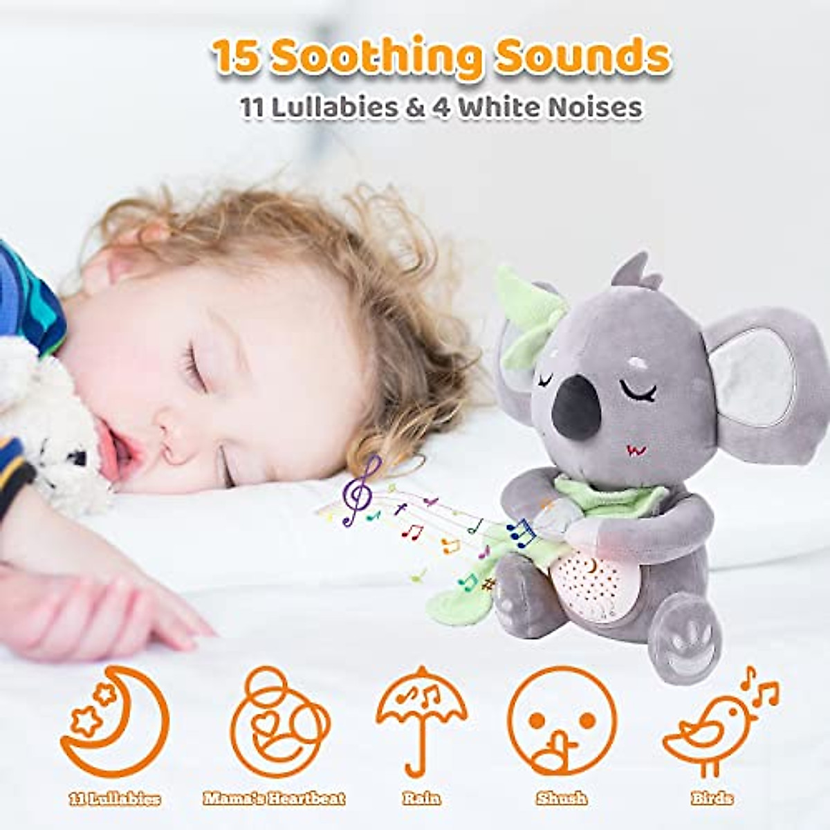 Baby Soother, Portable Sound Machine Baby with Projector, Night Light, 15 Lullabies, Baby White Noise Machine for Cribs Travel Newborns, Auto-Off & Volume Control, Baby Shower Gifts Infants Girls Boys