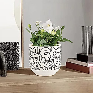 Gohearin Ceramic Planter - 6.6+5.4 Inch Flower Pot W/Drain Hole forIndoor or Outdoor, Gardening Decoration Gift -Face Image Flowerpot - Set of 2