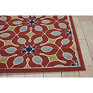 Nourison Caribbean Rust 9'3" x 12'9" Area-Rug, Retro, Floral, Bed Room, Living Room, Dining Room, Kitchen, Easy-Cleaning, Non Shedding, (9' x 13')