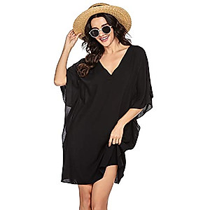 Ekouaer Women's Beach Bikini Cover Up Oversized Swimsuit V-Neck Beachwear Shirt Bathing Suit Coverups Dress,Black