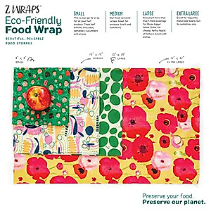 Z Wraps Multi 5-Pack, Reusable Beeswax Food Wrap and Food Storage Saver, Alternative to Plastic Wrap, Sustainable, Eco-Friendly Beeswax Food Wraps - 2 Small, 2 Medium, 1 Large (Leafy/Bees/Strawberry)