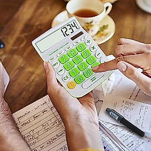 Cute Calculators Desktop, Two Way Power Battery and Solar Desk Calculator, Big Buttons Easy to Press Office Calculators for Desk, 12 Digit Adding Machine Calculators Large LCD Display (Fresh Green)