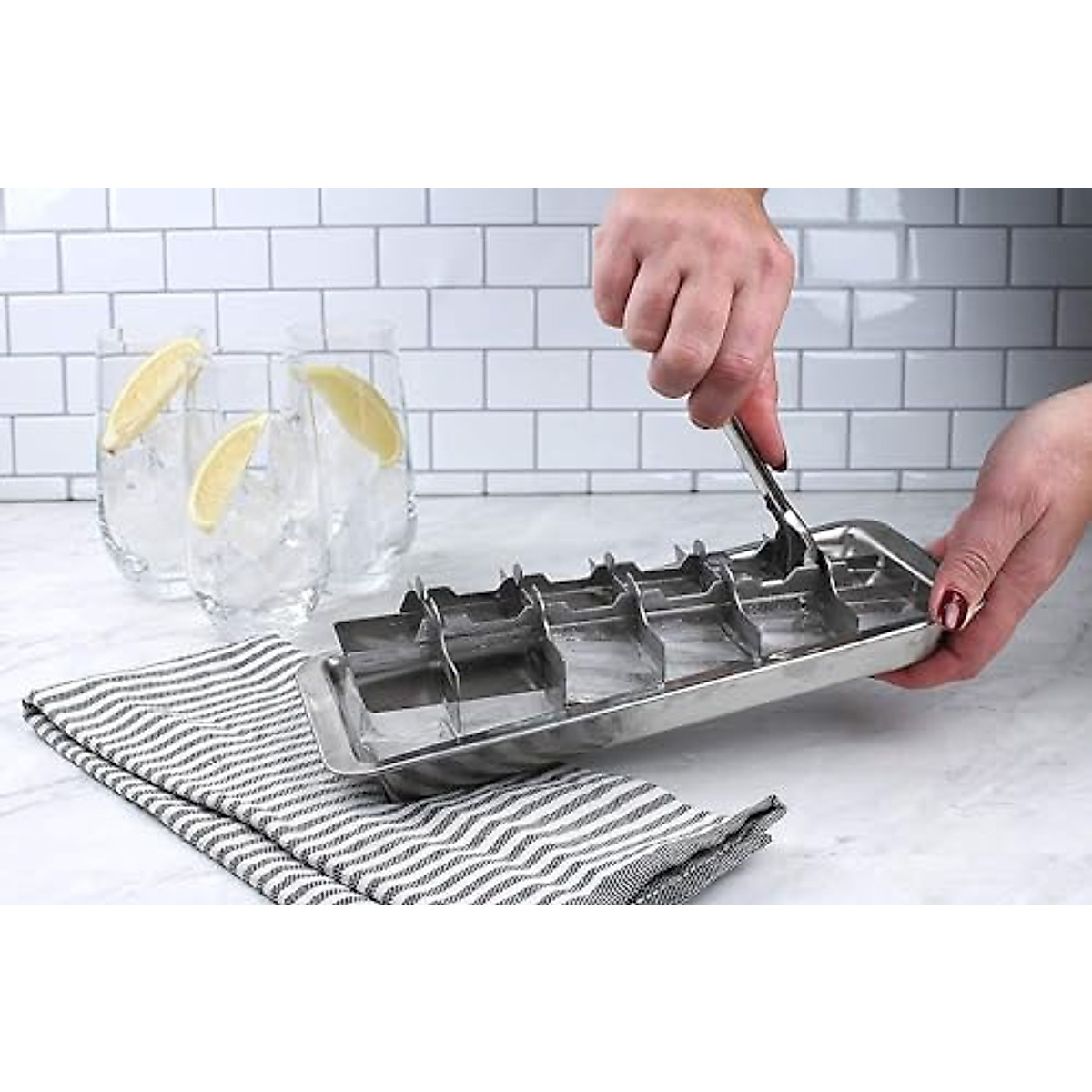 Vintage Inspired Ice Cube Tray | 18/8 Stainless Steel | 18 Slot Ice Cube Tray | Easy Release Handle, 11" | Retro Design for Bars & Kitchens | Levers Remove Cubes | Dishwasher Safe