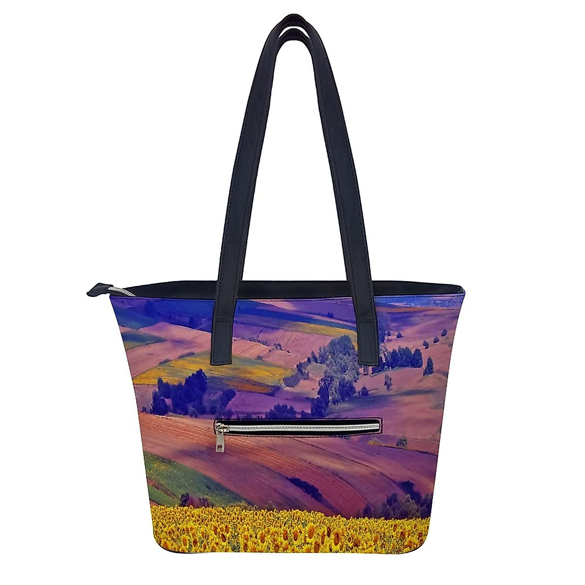 Sunflower Field Women's Tote Bag PU Leather Shoulder Bag Handbags Purse For Work Shopping Travel