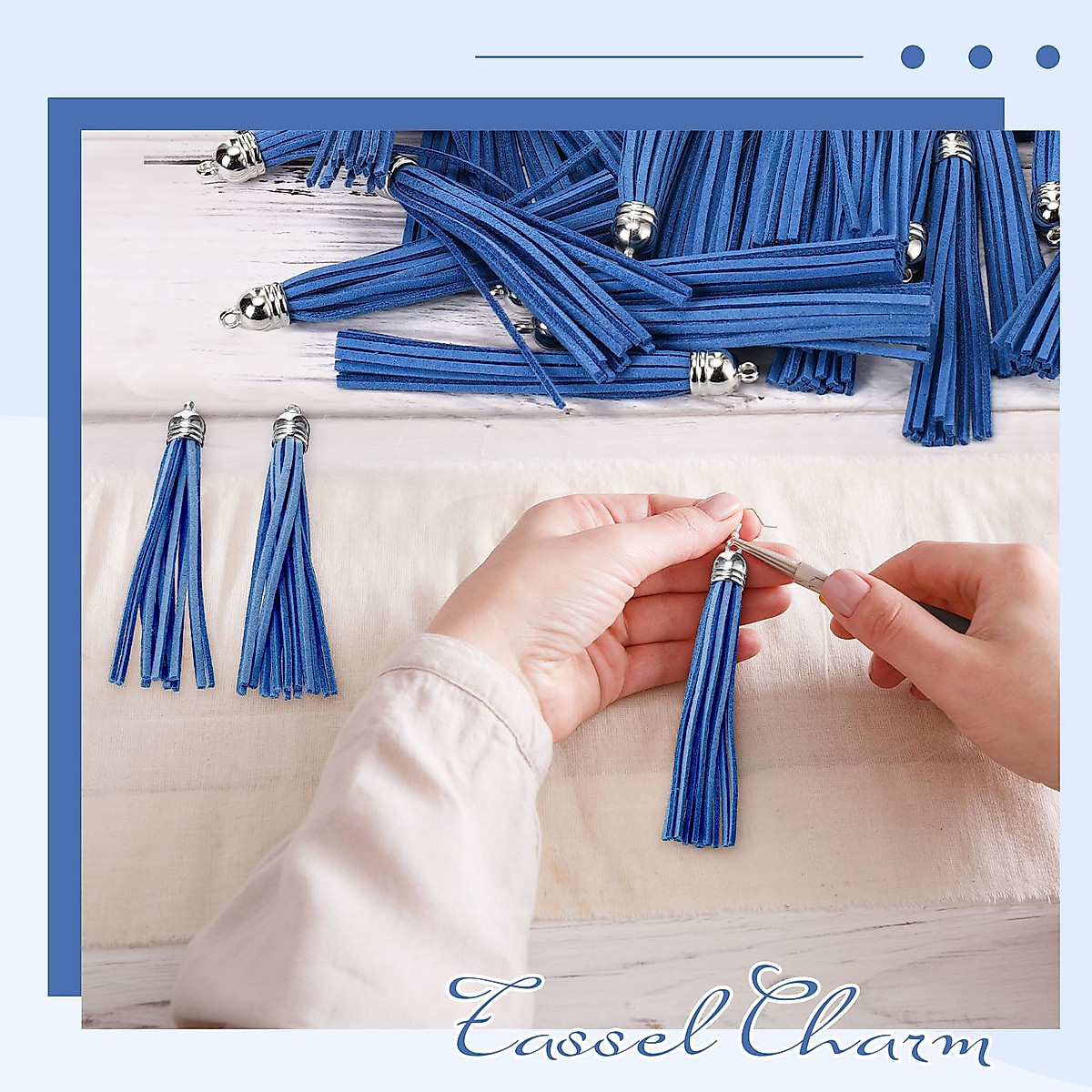 50 Pcs Keychain Tassel with Silver Cap 3.5 inches Faux Leather Tassel Suede Tassels Pendants with Loop for Cellphone Crafts Strap Jewelry Making DIY Earring Necklace Decoration (Navy Blue)