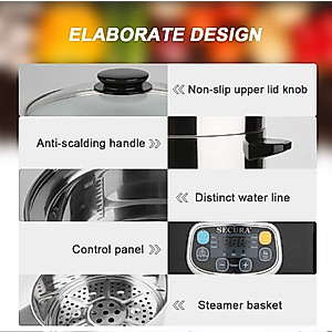 Secura Electric Food Steamer, Vegetable Double Tiered Stackable Baskets with Timer 1200W Fast Heating Stainless Steel Digital Steamer 8.5 Quart