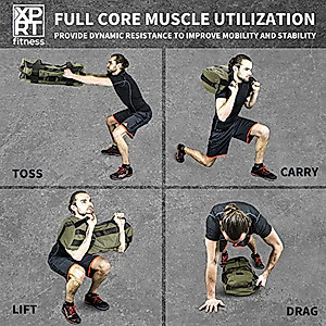 XPRT Fitness Workout Sandbag for Heavy Duty Workout Cross Training 7 Multi-positional Handles - Color Army Green/Black/Camo (Black, Medium)