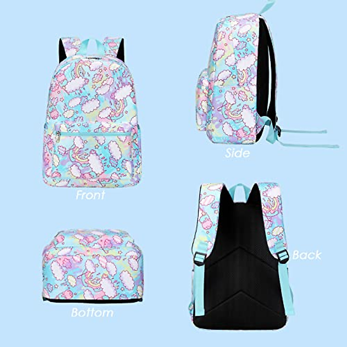 Dafelile Girls Backpack with Pencil Case Set, 2 in 1 Cute Patterns Printed Schoolbag Set Water Resistant Kids Bookbag for Kindergarten Elementary School Girls