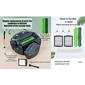 DLD 1 Set of Multi-Surface Rubber Brushes +3 HEPA Filters +4 Edge-Sweeping Brushes Replacement Parts for iRobot Roomba i7 i7+/i7 Plus E5 E6 Vacuum Cleaner Set