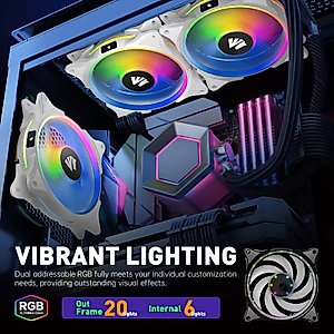AsiaHorse FS-9002 Pro 120mm RGB Case Fan, 26 LED ARGB and Double LED Lingting Loops, 800-1800rpm Pwm Case Fan with 5V PWM Motherboard Sync/Analog Controller (3 Pack, White)