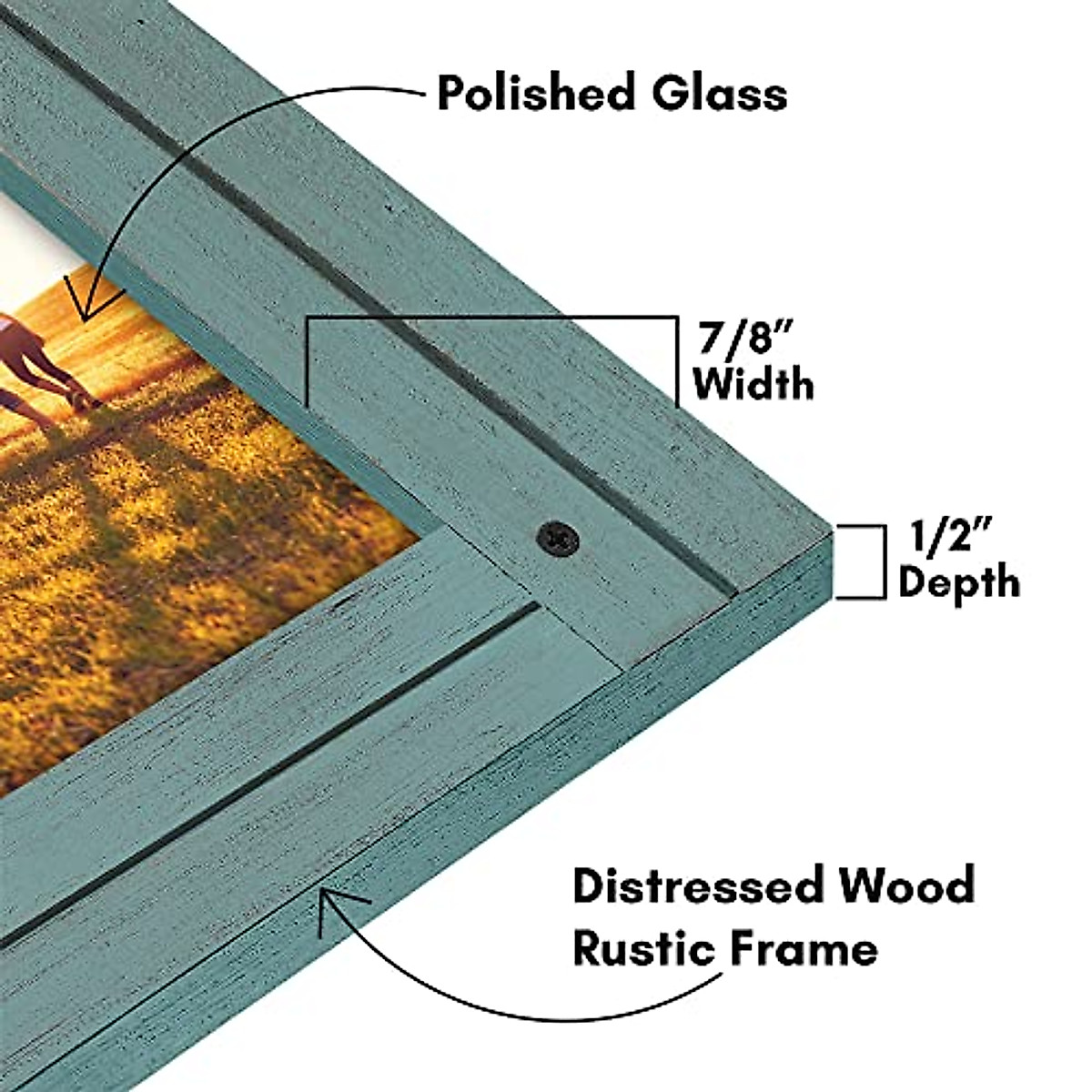 Americanflat 8x10 Picture Frame in Turquoise Blue - Rustic Picture Frame with Textured Engineered Wood, Shatter Resistant Glass, and Easel - Horizontal and Vertical Formats For Wall and Tabletop