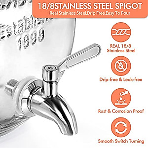 2-Gallon Glass Drink Dispenser for Parties, Beverage Dispenser with Stainless Steel Spigot, Fruit Infuser, Marker & Chalkboard - 100% Leakproof Water Dispenser for Lemonade & Laundry Detergent