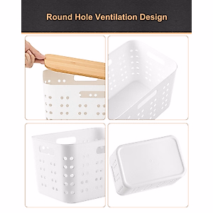 EOENVIVS Storage Bins With Lids Organization and Storage Containers with Bamboo Lids Storage Baskets Organizer for Shelves Drawers Desktop Bedroom Closet Playroom Classroom Office, Pack of 4