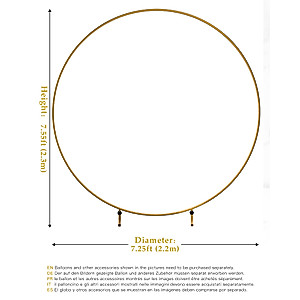 YALLOVE Round Balloon Arch Kit, 7.2 Feet Balloon Hoop Stand, Gold Metal Balloon Circle Frame, Big Size Backdrop Stand for Birthday, Wedding, Baby Shower, Grad Party Decoration