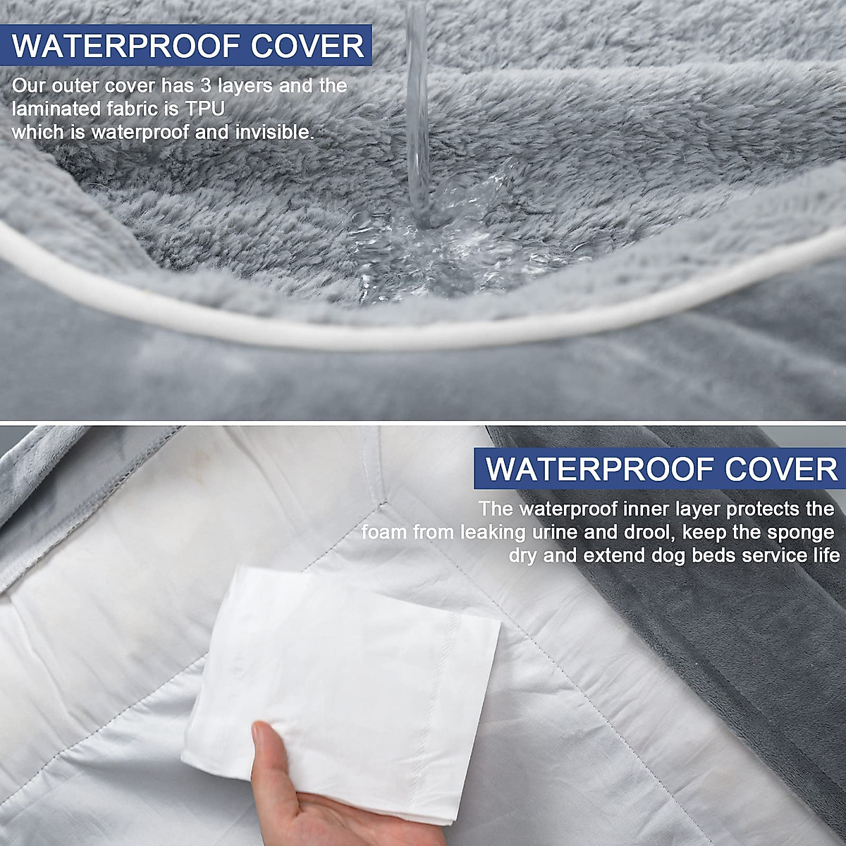 Yiruka Dog Beds for Large Dogs, Grey Large Dog Bed, Washable Dog Bed with Removale Bolsters, Waterproof Orthopedic Egg-Crate Foam Dog Bed with Nonslip Bottom, Up to 65 lbs