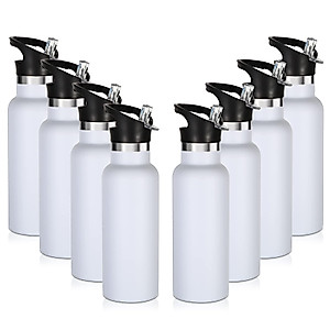 Volhoply 17oz Insulated Water Bottle Bulk 8 Pack,Stainless Steel Kids Water Bottles with Straw Lid,Reusable Metal Thermos Water Bottle,Double Wall Vacuum Sports School Flask Keep Cold(White,8 Set)