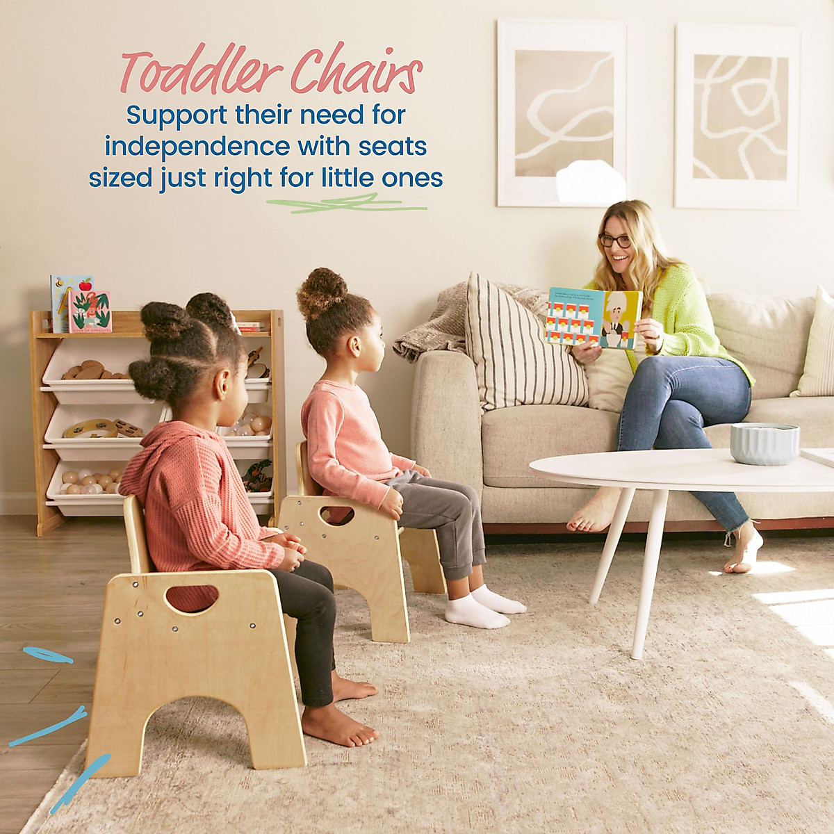 ECR4Kids Stackable Wooden Toddler Chair, 10in, Kids Furniture, Natural, 2-Pack