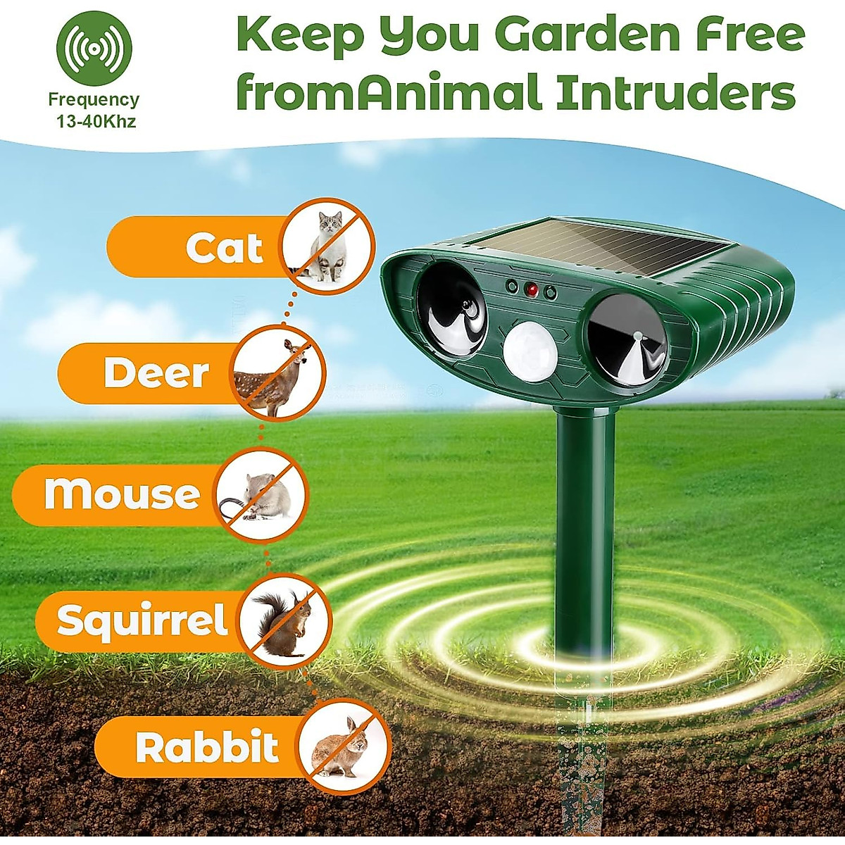 Pack of 4 Ultrasonic Animal Repeller Solar Animal Repellent Cat Repellent Outdoor Squirrel Repellent Deer Repellent Devices Repel, Deer, Rabbit, Raccoon, Dog, Skunk Waterproof with Motion Sensor