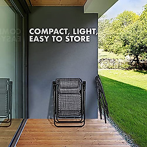 KEPLIN Zero Gravity Chairs Set of 2 with Canopy - Made of Textoline I Heavy Duty Lounger for Garden I Patio Sun Loungers I Folding Reclining Chairs (Grey)