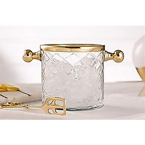 SHZBCDN Handmade Brass glass ice bucket with ice clip dining table cooler wine wine rack ice bucket champagne can cooler