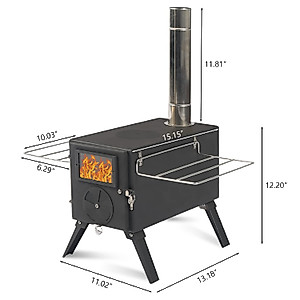 LYNSLIM Camping Stove for Tent, Portable Wood Burning Stove, Wood Stove with 7 Pipes, Hot Tent Stove for Outdoor Cooking Hiking