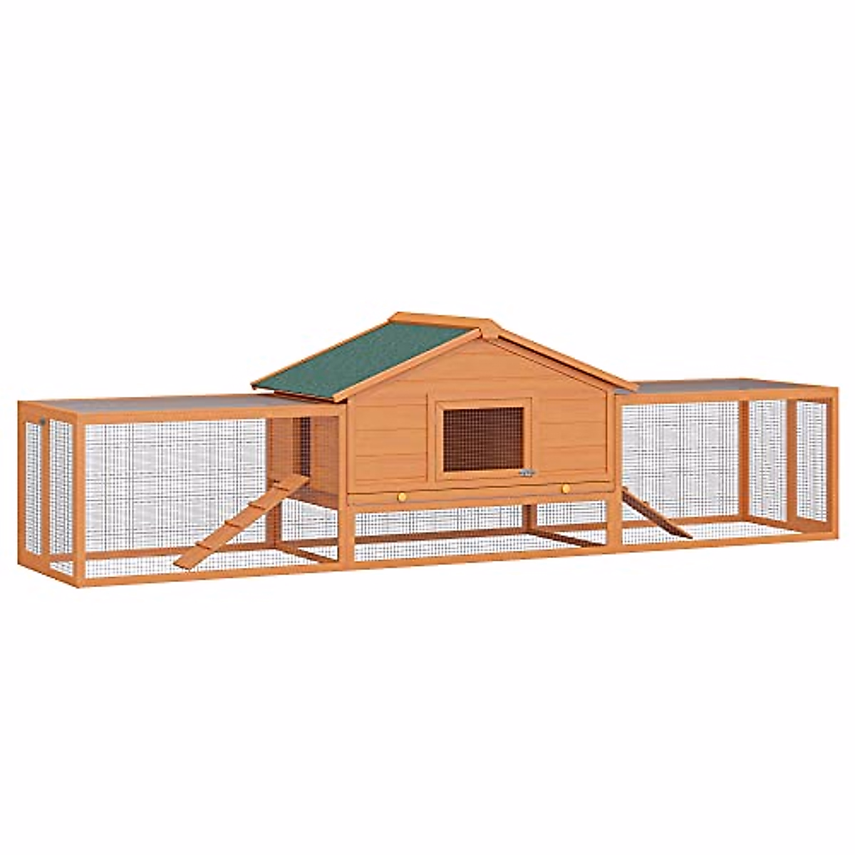 PawHut 2-Story Large Wooden Rabbit Hutch Pet House with Ramps, Lockable Doors, Run Area and Asphalt Roof for Outdoor Use