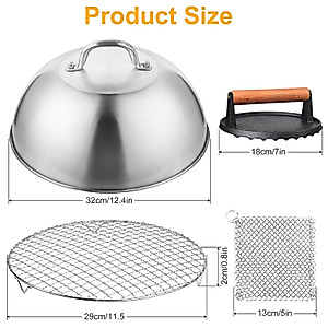 Blackstone Griddle Accessories, Commercial Grade 12.4" Heavy Duty Melting Dome, Round Burger Press and Multipurpose Wire Rack, Stainless Steel Cast Iron Cleaner 5"x5" Best for Flat Top Grill Cooking