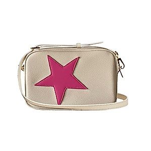 AuroraBTQ Crossbody Bag – Crossbody Purse with Pink Star Accent – Trendy Chic for Teenage Girls – Faux Leather Bag for Phone, Wallet