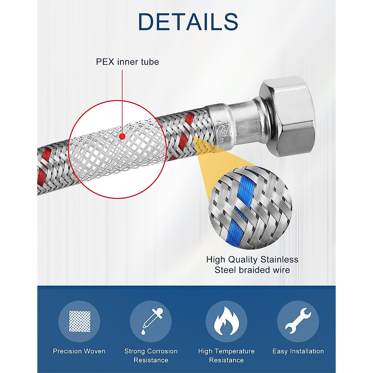 ALEASHA 12 Inch Faucet Supply Lines Stainless Steel Braided Supply Hose for Sink Faucet G1/2" FIP x 3/8" Compression Faucet Connector, cUPC Bathroom Water Hose Replacement Parts 2 PCS