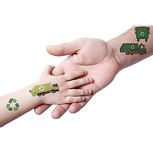 ATSMOICY 290 Pieces Garbage Truck Temporary Tattoo - Rubbish Truck Themed Party Supplies Waste Management Recycling Birthday Baby Shower Party Favors Fake Tattoos for Kids