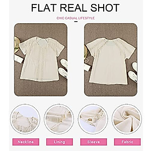 Dokotoo Womens Ladies 2023 Summer Sexy Lace V Neck Eyelet Short Sleeve Boho Shirts Spring Casual Loose Solid Chiffon Blouses for Women Tops Apricot 1X Large