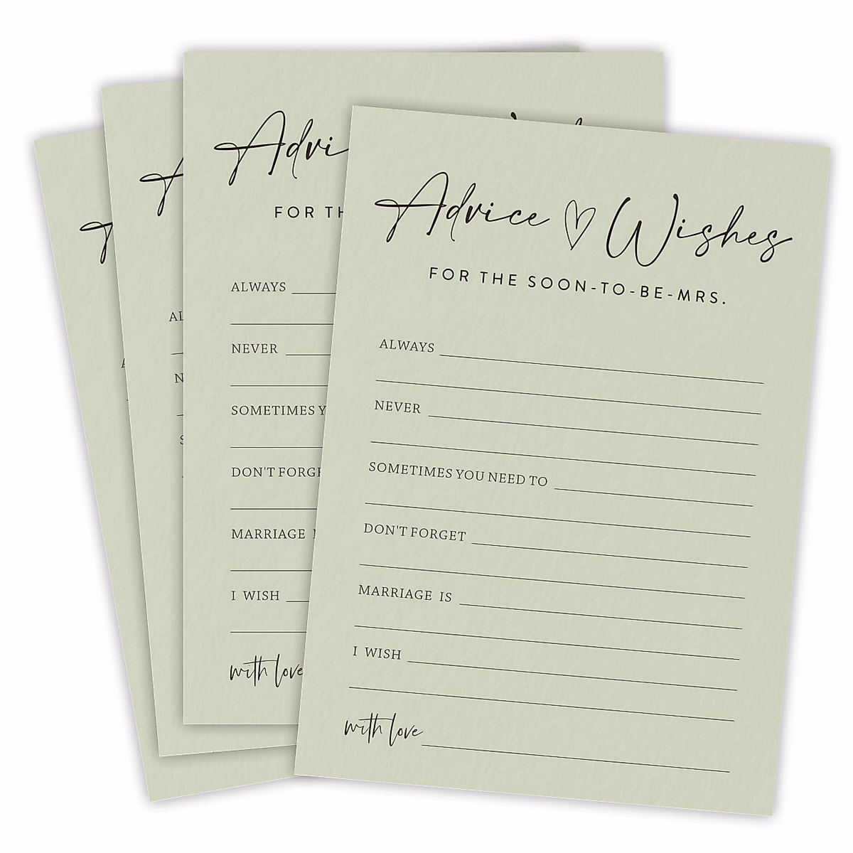 Tabyon 30 Pcs Bridal Shower Game Cards, Advice and Well Wishes, Minimalism Fill in Style Game Cards for Mr & Mrs, Engagement Party, Wedding, Newlyweds Party Supplies(Green) - B01