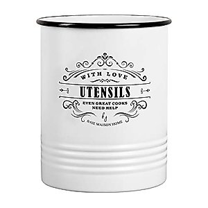 Baie Maison Large Kitchen Utensil Holder for Countertop - Farmhouse Kitchen Tools Storage Organizer Utensil Crock - White Cooking Utensil Holder for Kitchen Counter - Utensil Caddy Jar Spatula Holder