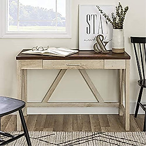 Walker Edison Rustic Farmhouse Wood Computer Writing Desk Home Office Workstation Small, 46 Inch, White Oak and Brown