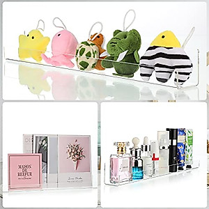 Chunful 12 Pack Acrylic Floating Shelves Wall Mounted 15 Inch Acrylic Kids Floating Wall Ledge Bookshelf Wall Shelf Organizer for Home, Bedroom, Bathroom, Kitchen Storage (Clear)