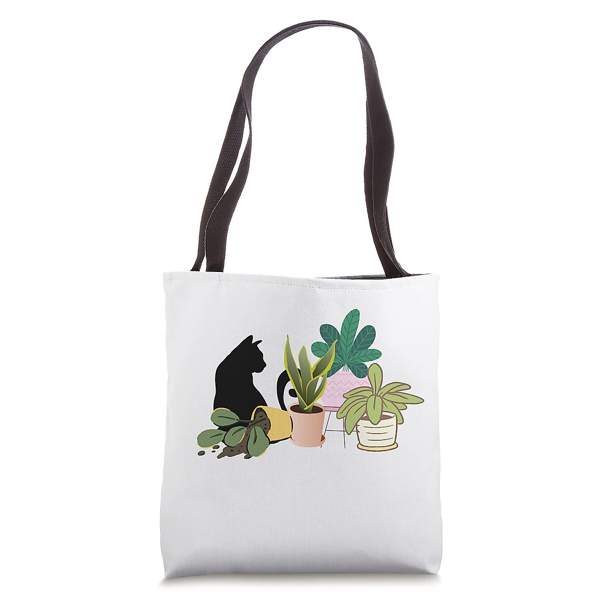 Black Cat Plays in the Plants Naughty Kitty Plant Lover Tote Bag