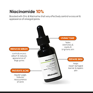 Minimalist 10% Niacinamide Face Serum for Acne Control & Oil Balancing with Zinc | Pore Minimizer for Face | Clears Acne Marks & Blemishes for Even Skin Tone | For Women & Men | 1 Fl Oz / 30 ml